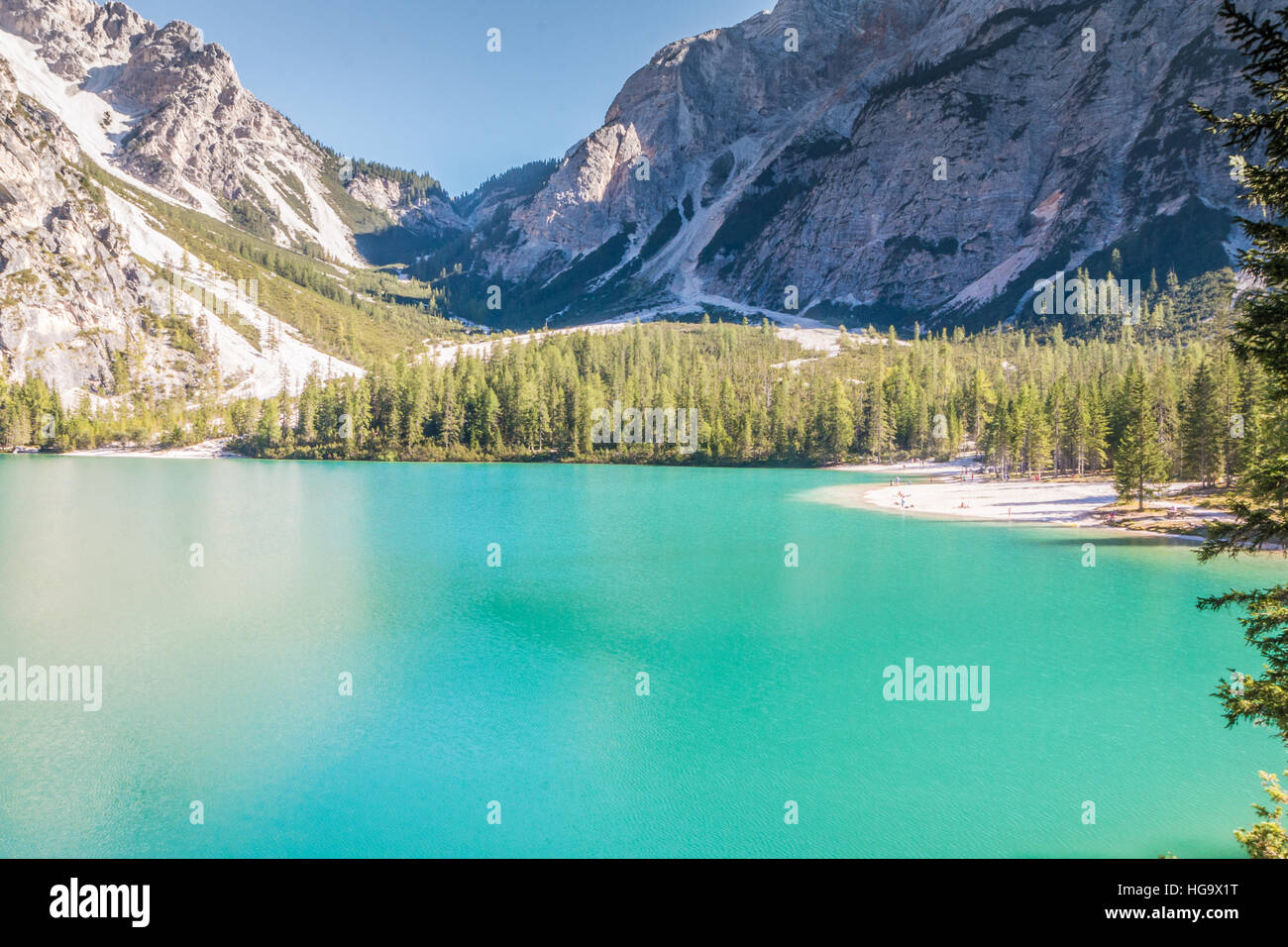 Lago di Braies Name Italienische Alpen Stockfotografie - Alamy