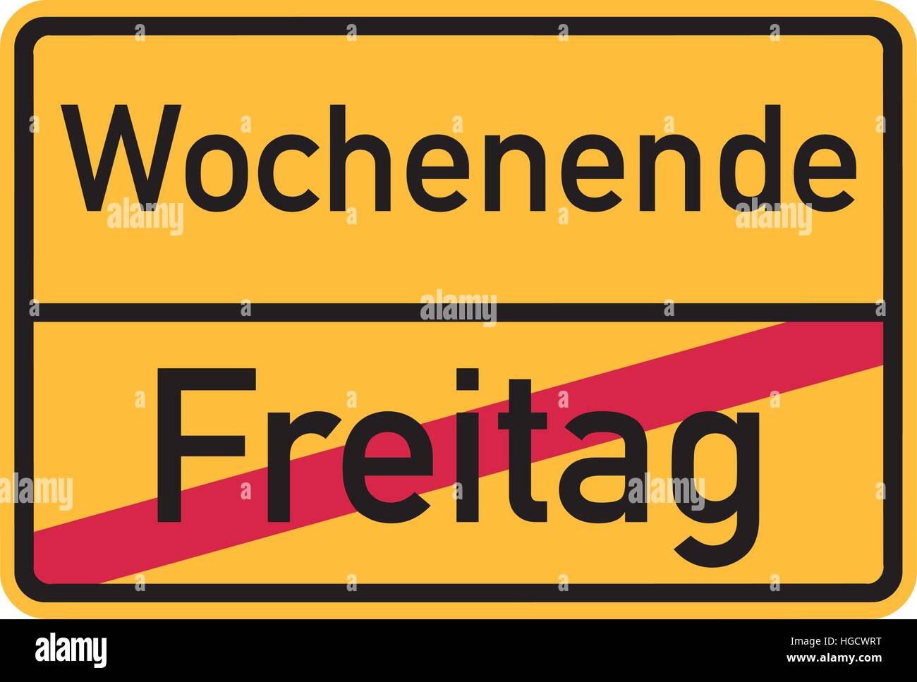 Von der Arbeit am Freitag ins Wochenende - deutsche Zeichen Stock ...