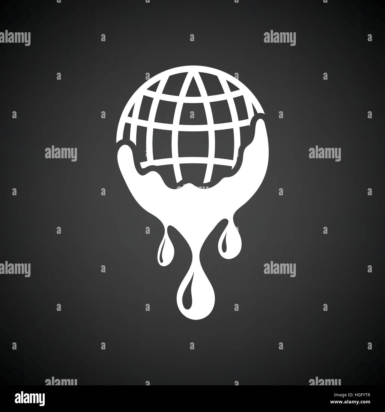 Planet herabfließende Wasser-Symbol. Schwarzer Hintergrund mit weißen ...