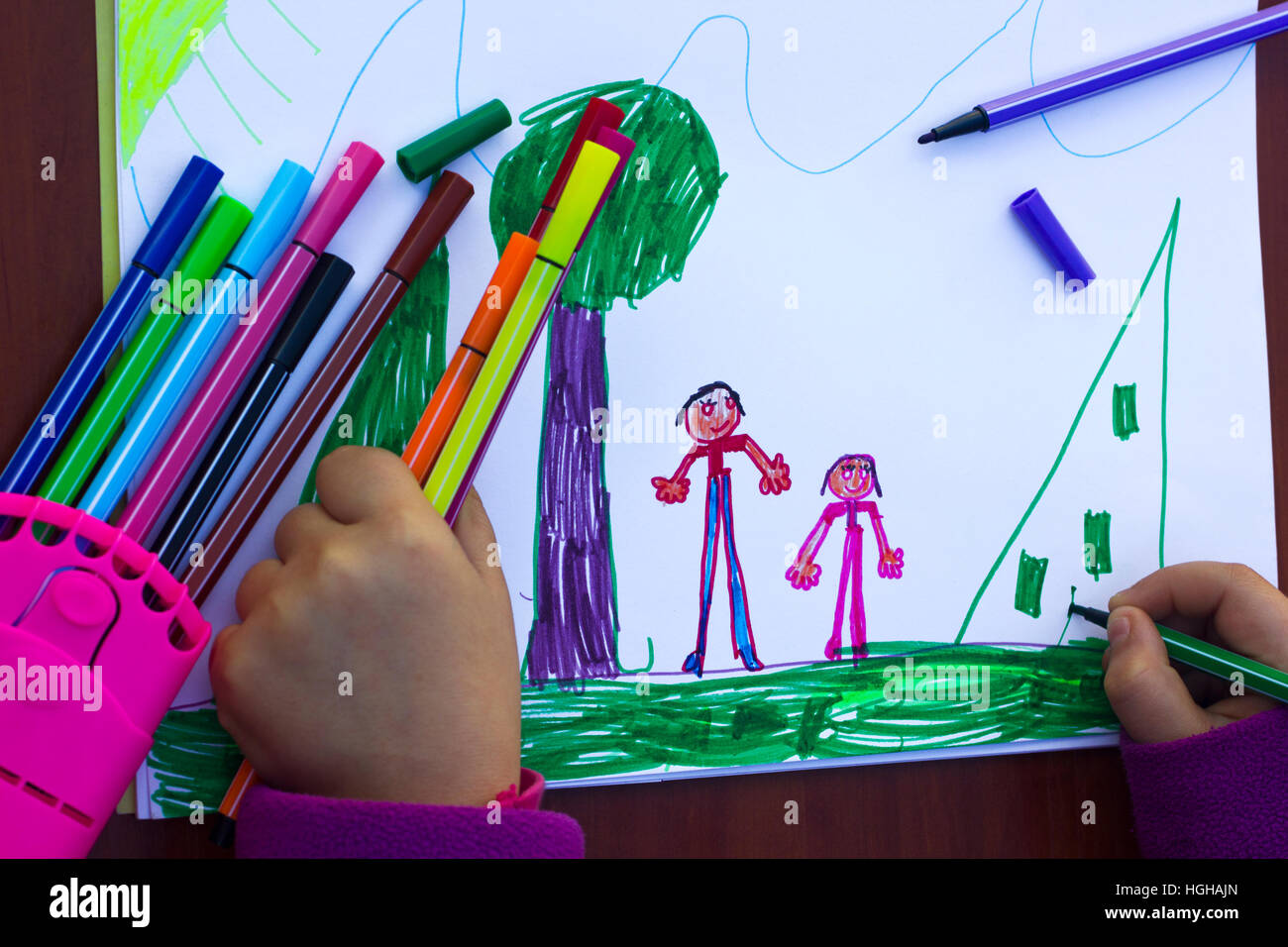 Bunte Kinder Zeichnung closeup Stockfotografie - Alamy