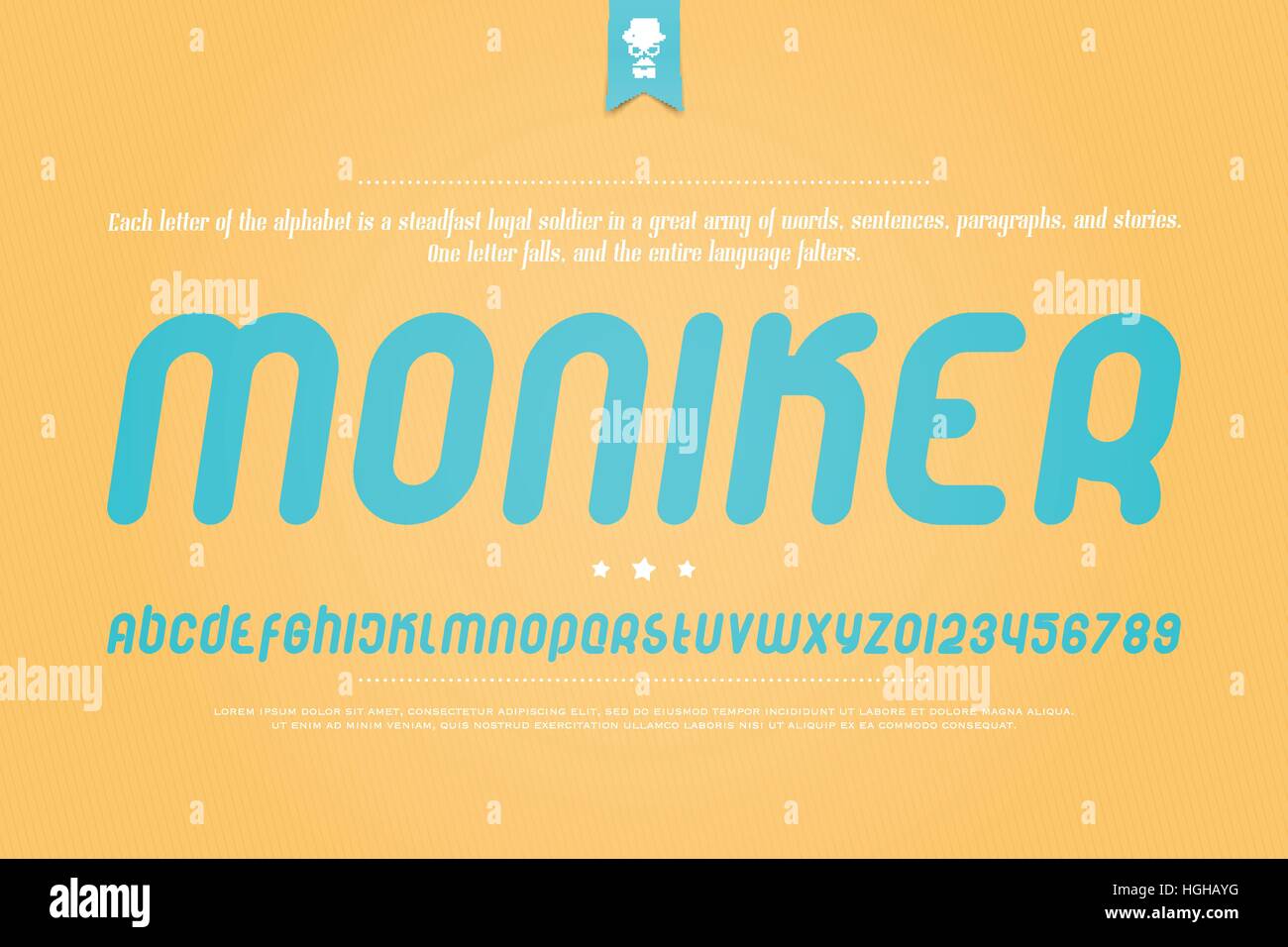 Reihe von stilvollen Alphabet Buchstaben und Ziffern auf gelbem Papier ...
