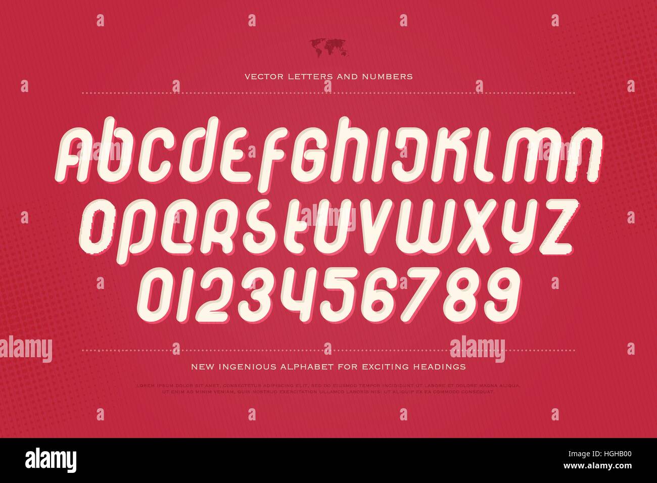 Reihe von stilvollen Alphabet Buchstaben und Zahlen auf rotem Grund ...