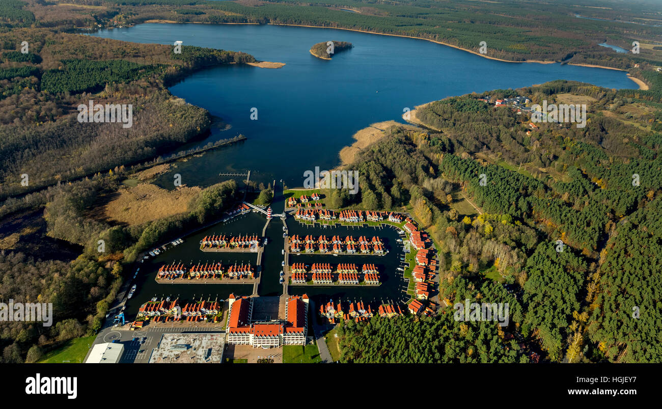 Luftbild-Ferienhäuser mit Boot starten, Marina Rheinberg, Hafendorf ...