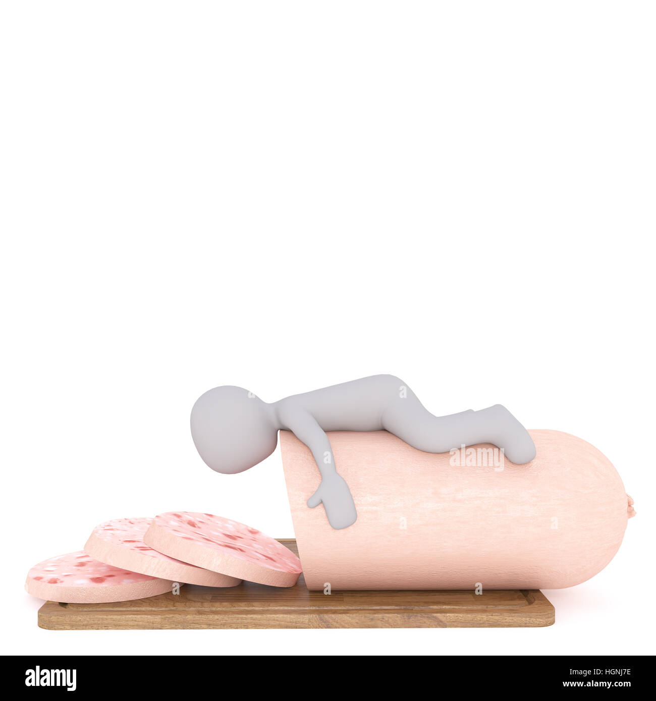 3D Figur Verlegung auf rosa farbigen Peperoni Wurst mit drei Scheiben ...