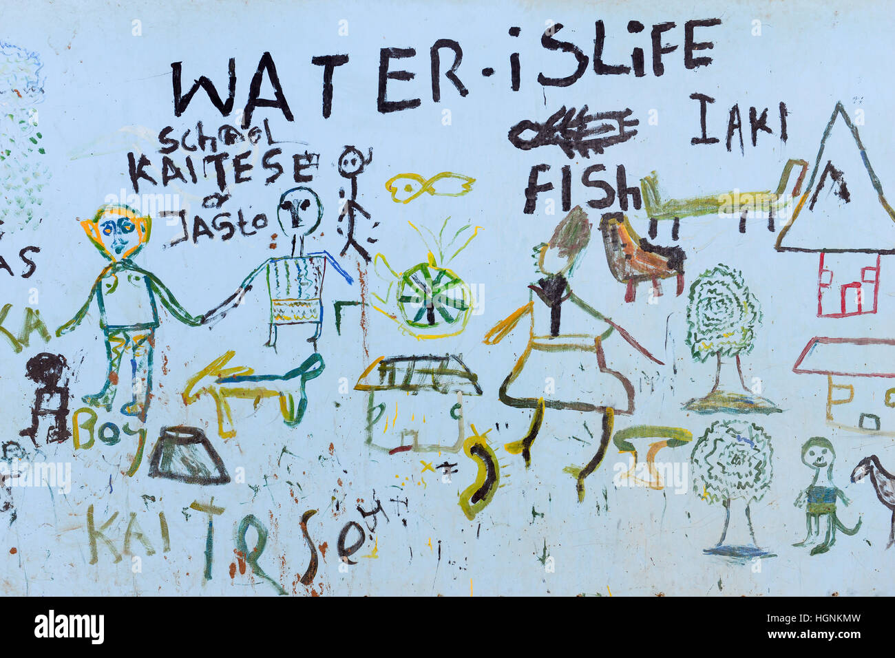 Kenia Turkana, Lodwar, Turkana Dorf Kaitese, Kinder zeichnen am ...