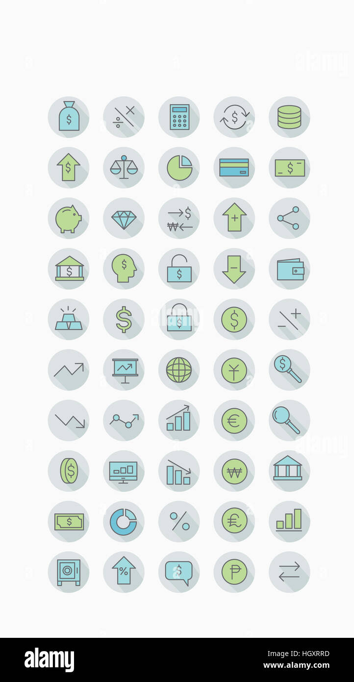 Verschiedene Symbole, die im Zusammenhang mit Wirtschaft ...