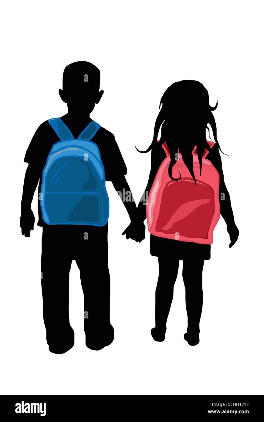 zwei Kinder halten Hände Silhouette isoliert Stock-Vektorgrafik - Alamy