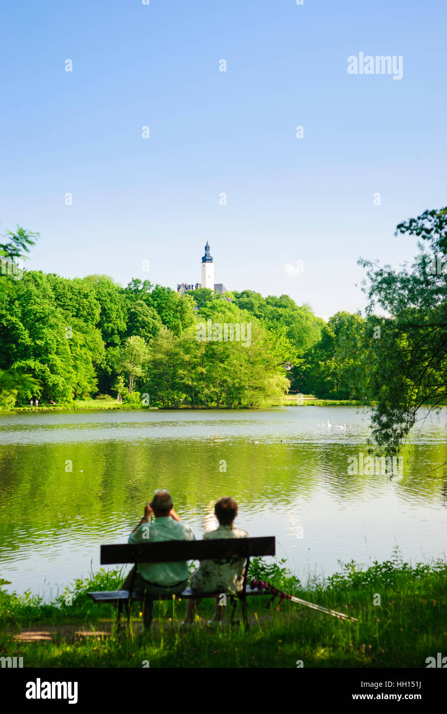 Greiz: See Binsenteich im Greizer Park, obere Burg, Vogtland, Thüringen ...
