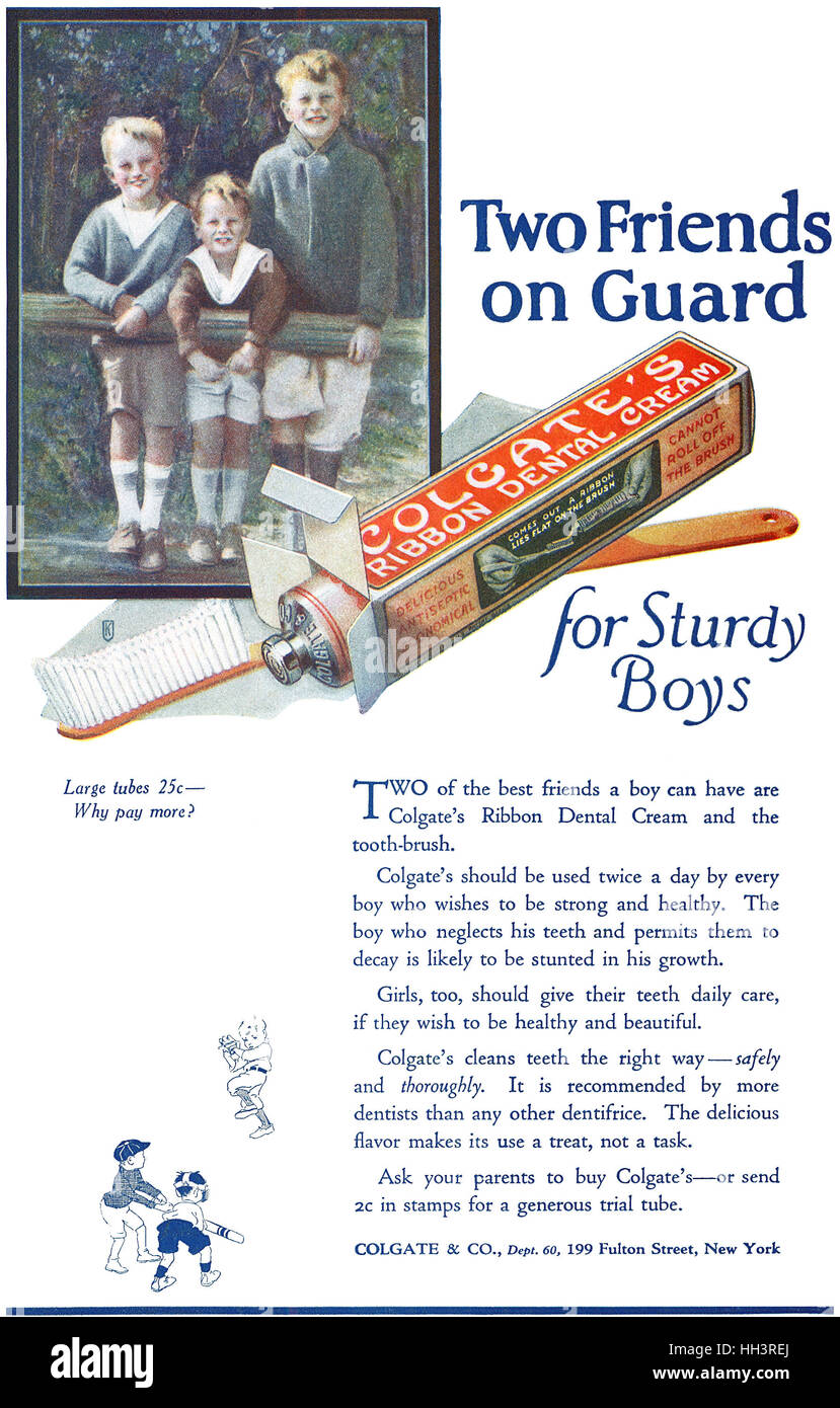 1922 USA Werbung für Colgate Zahnpasta Stockfotografie - Alamy
