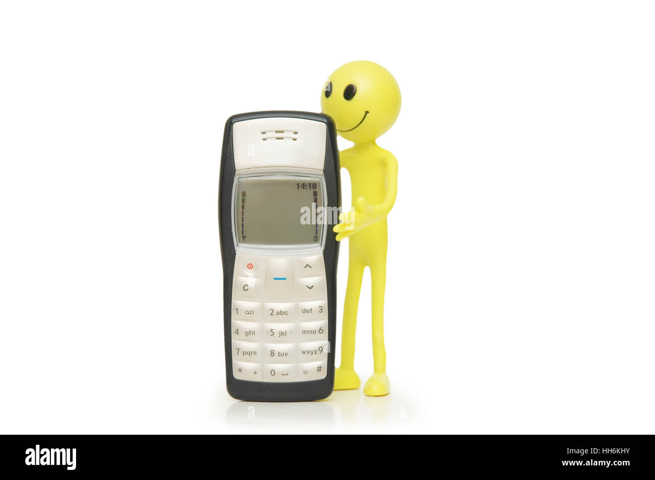 Abbildung der Smiley mit Handy isoliert auf weiß Stockfotografie - Alamy