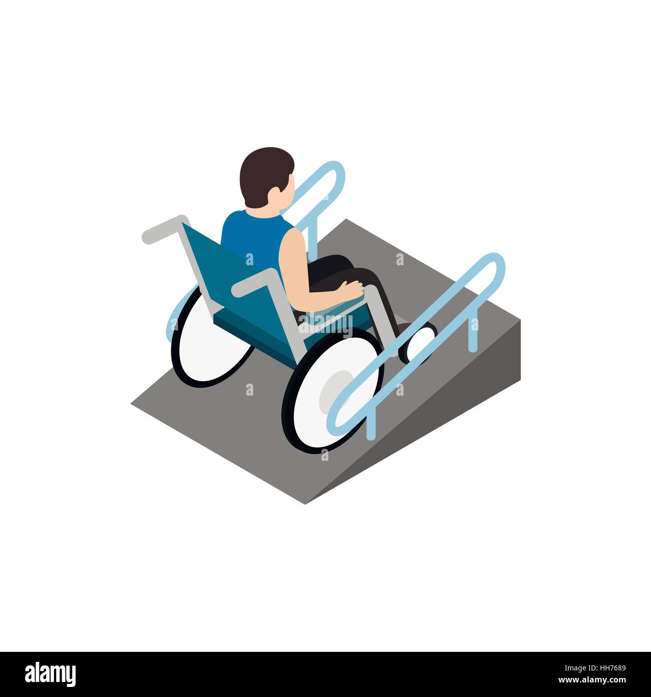 Mann sitzt im Rollstuhl auf die Rampe-Symbol Stock-Vektorgrafik - Alamy