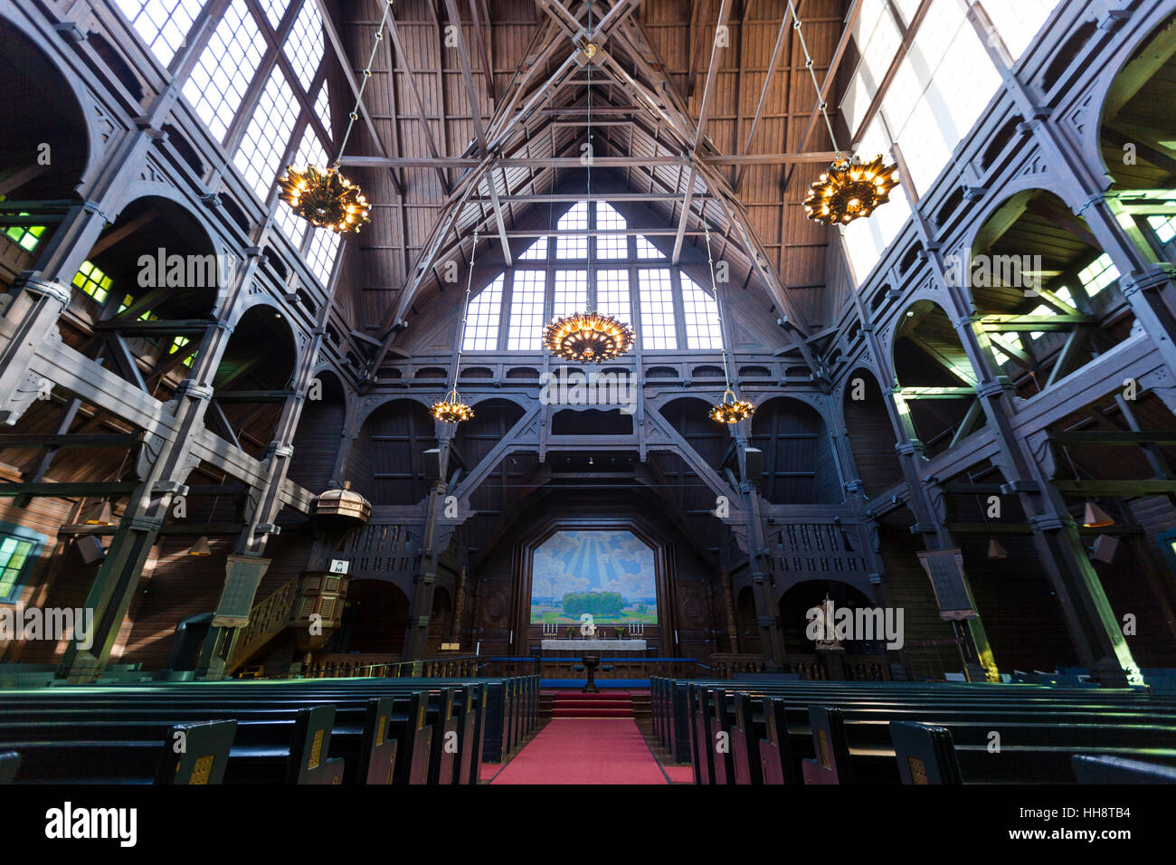 Innenraum der Kirche von Kiruna, Kiruna Kyrka, Lappland, Nordschweden ...