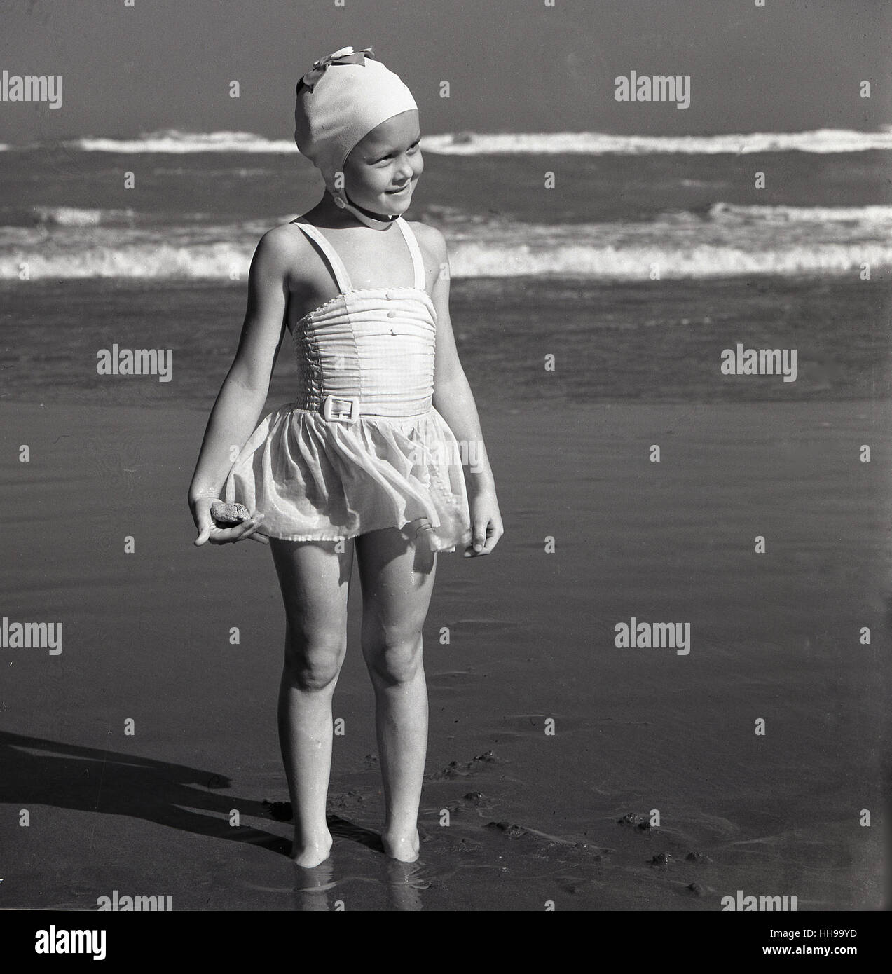 1950er Jahren Historische Am Meer Ein Porträt Von Einem Jungen