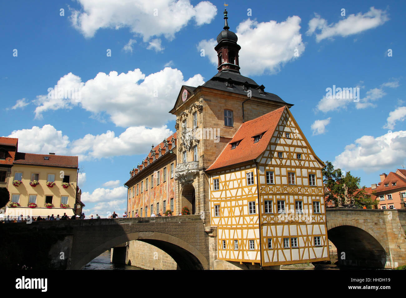 historische, Bayern, Rathaus, alt, Turm, historische, Brücke, Barock ...