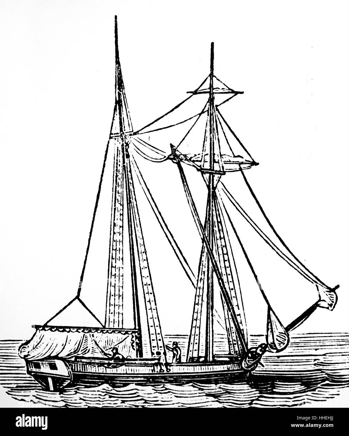 Gravur Darstellung eines Schoners, ein Segelschiff mit zwei oder mehr ...