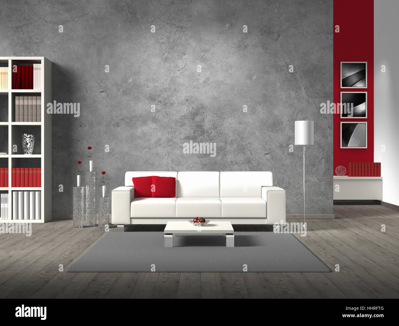 Modern, moderne Zimmer, Beton, Sofa, Wohnzimmer, Wohnzimmer, Haus ...