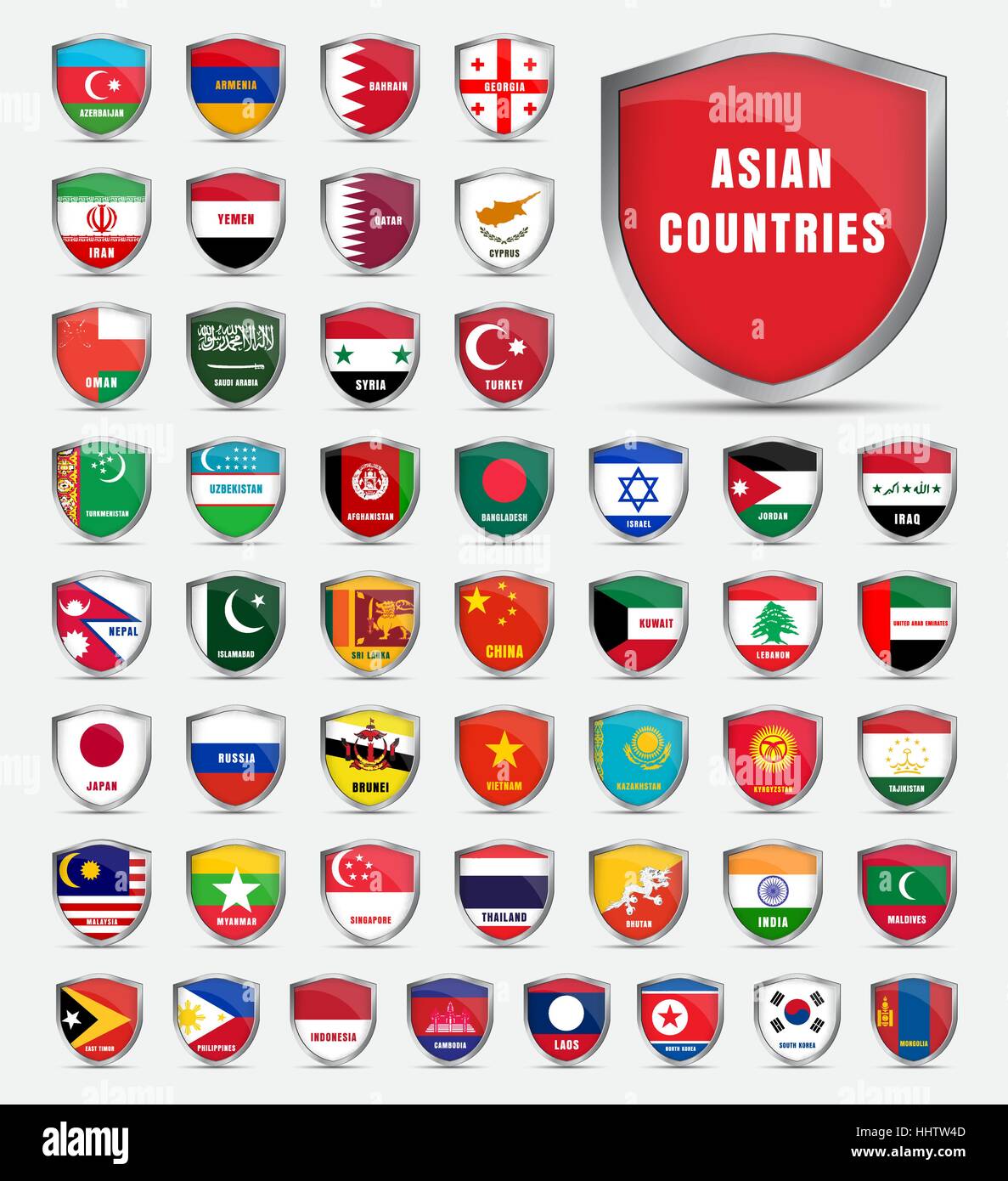 Vorlage von schützenden Boards mit Fahnen und den Namen der asiatischen ...