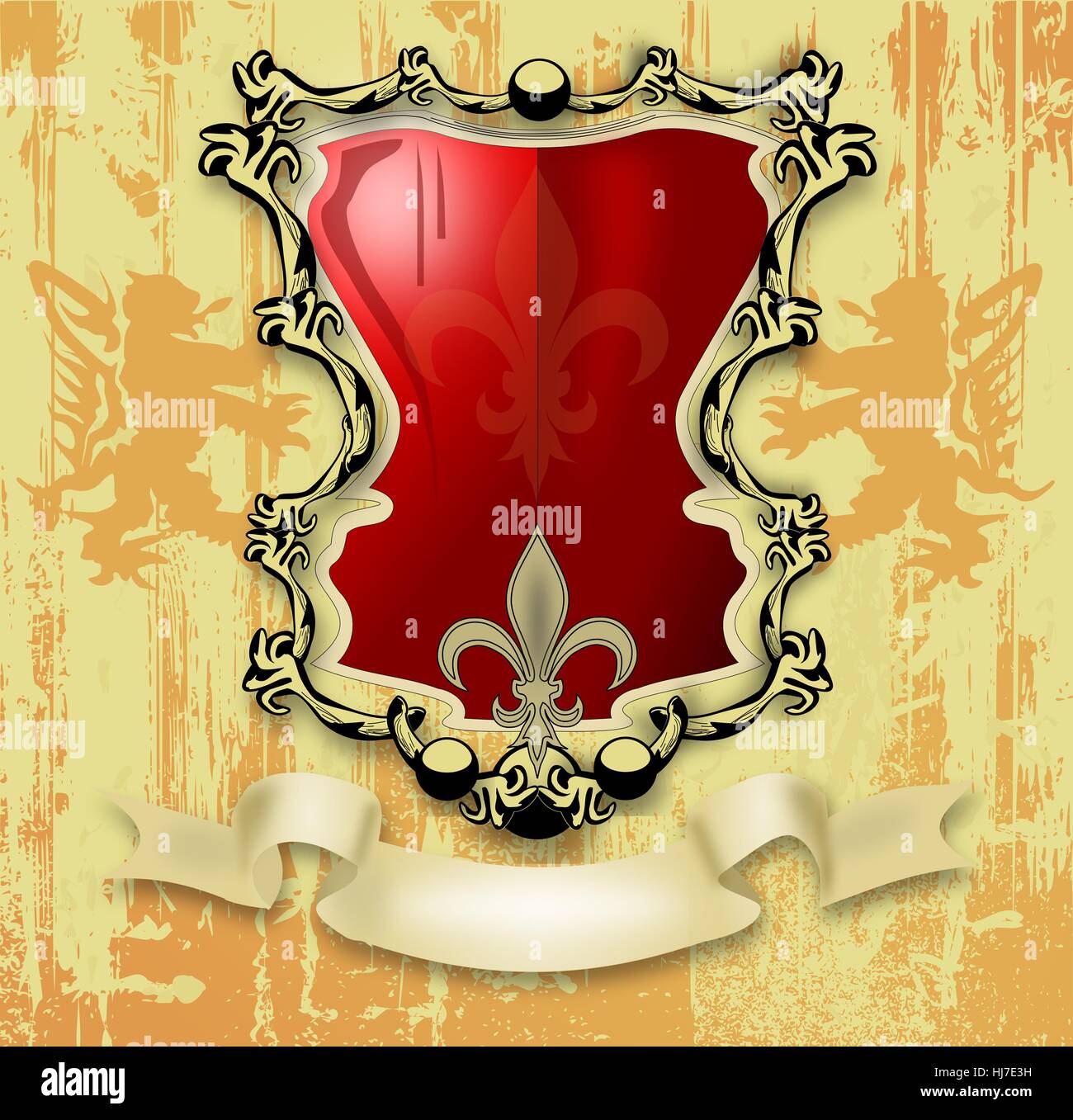 Rote Retro-Wappen, Schild mit Banner und Rahmen Stockfotografie - Alamy