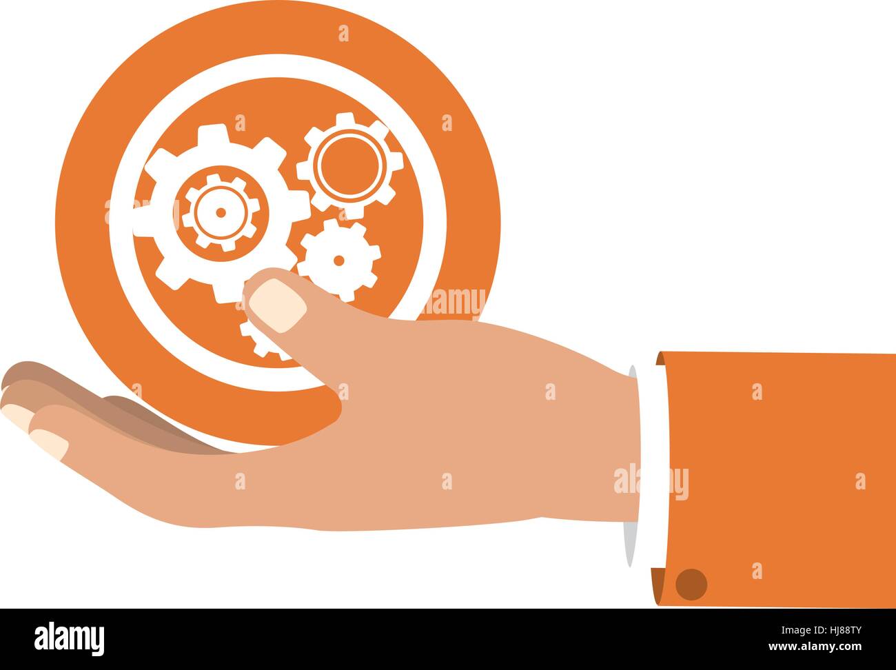 bunte Silhouette mit der linken Hand halten Runde Ritzel Vektor ...