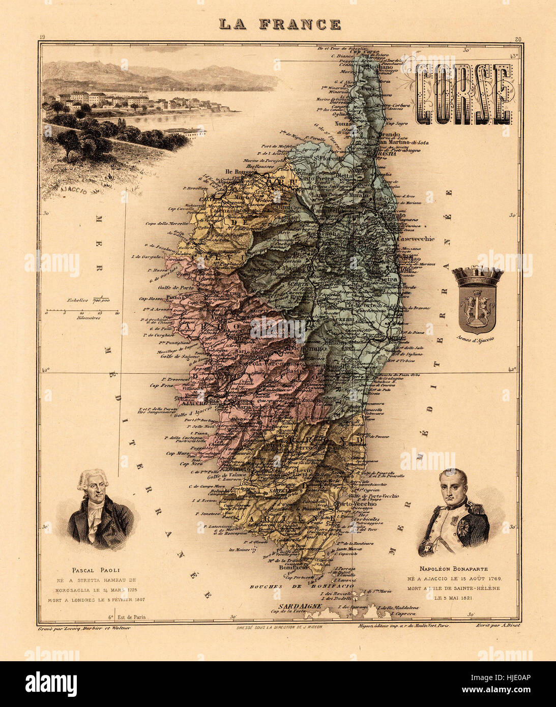 Karte von Korsika 1865 Stockfotografie - Alamy