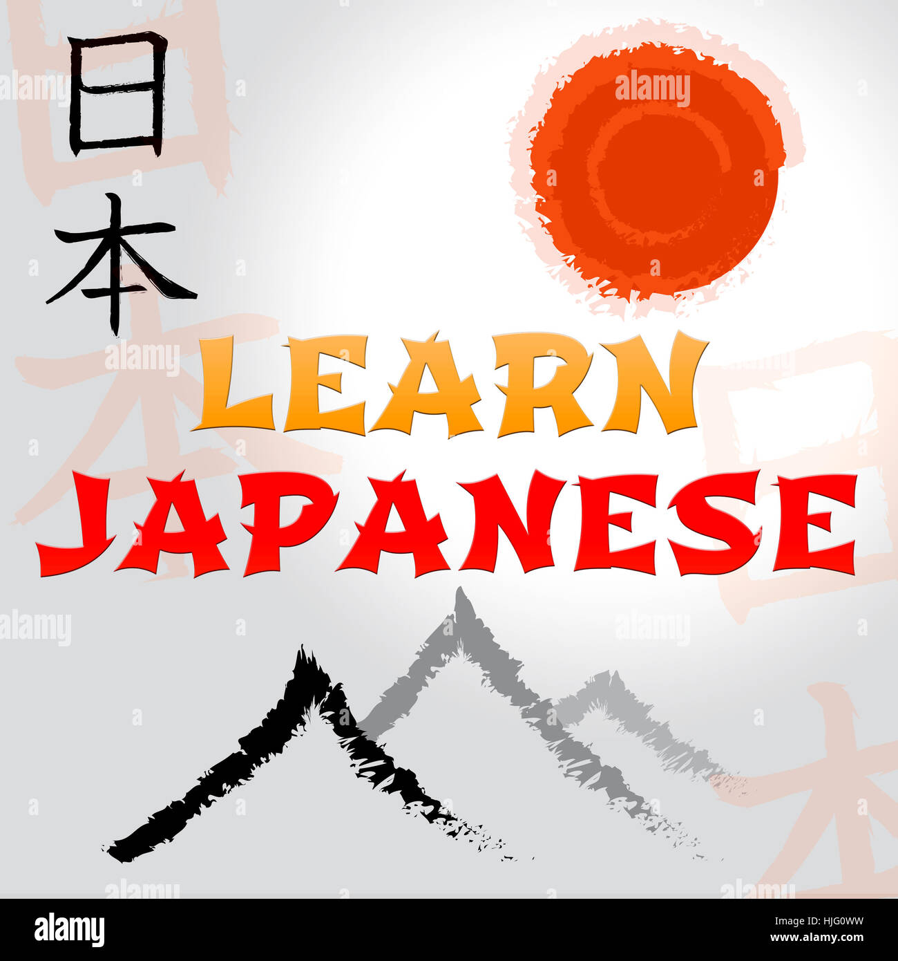 Lernen Sie Japanisch Berg und Sonne Symbole zeigt Japan Sprache und ...