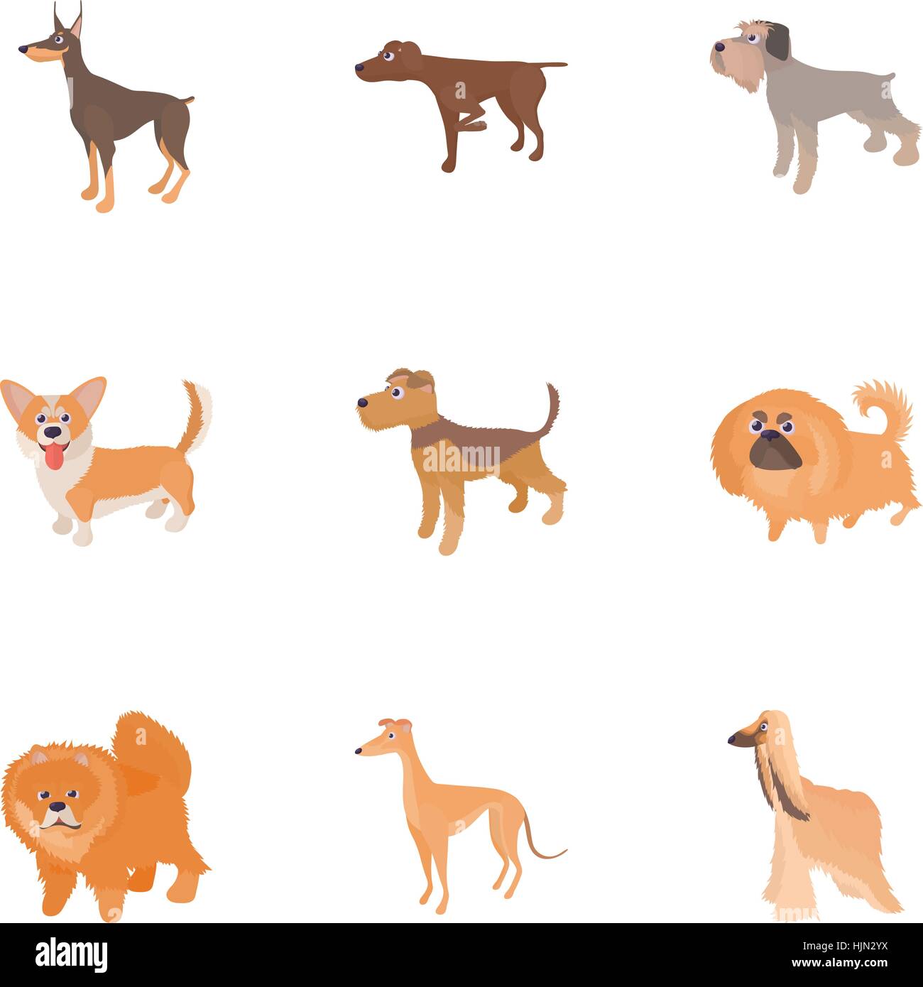 Treuer Freund Hund Symbole festgelegt. Cartoon-Illustration der 9 ...