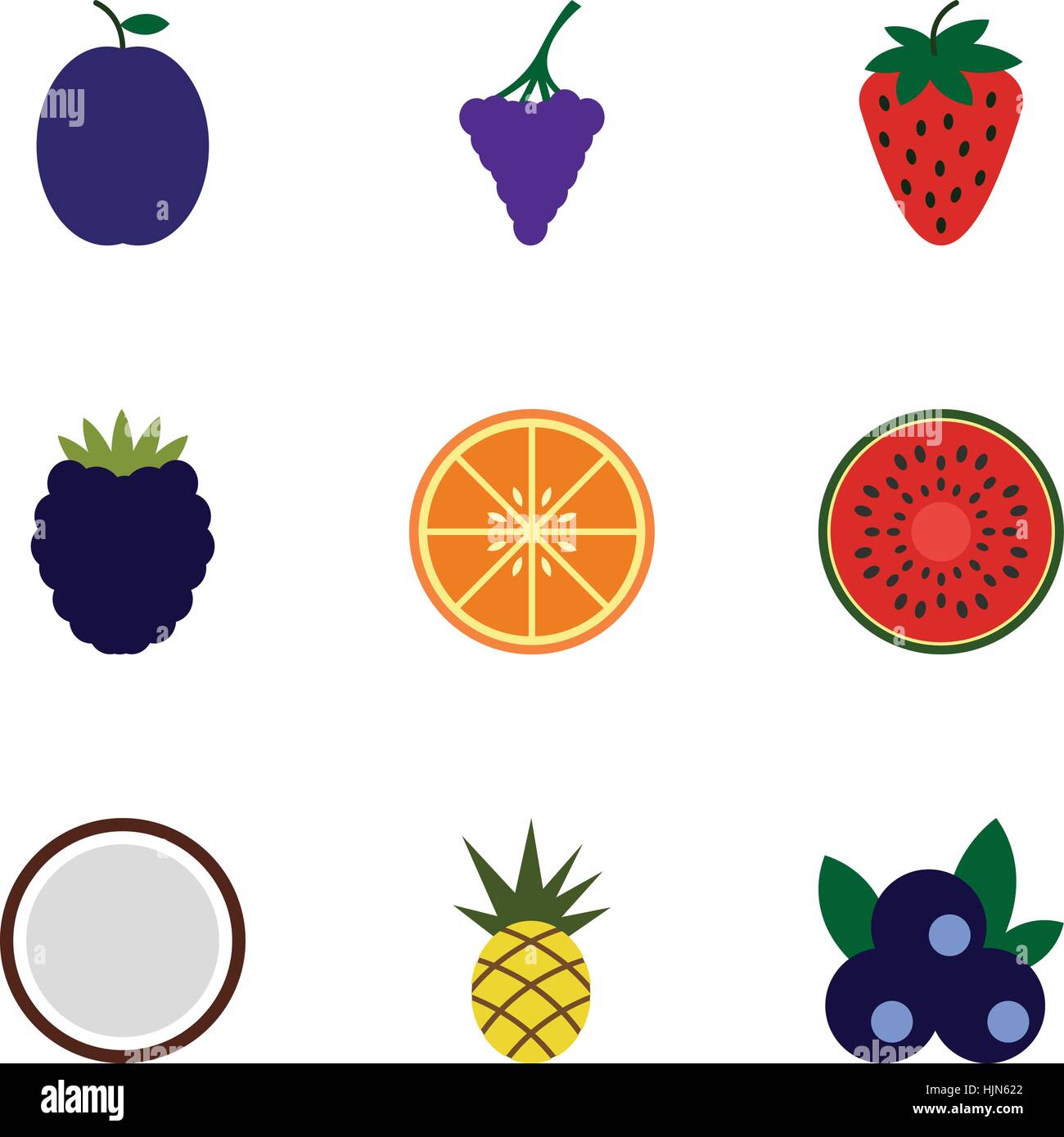 Obstgarten-Obst-Symbole festgelegt. Flache Darstellung der 9 Obstgarten ...