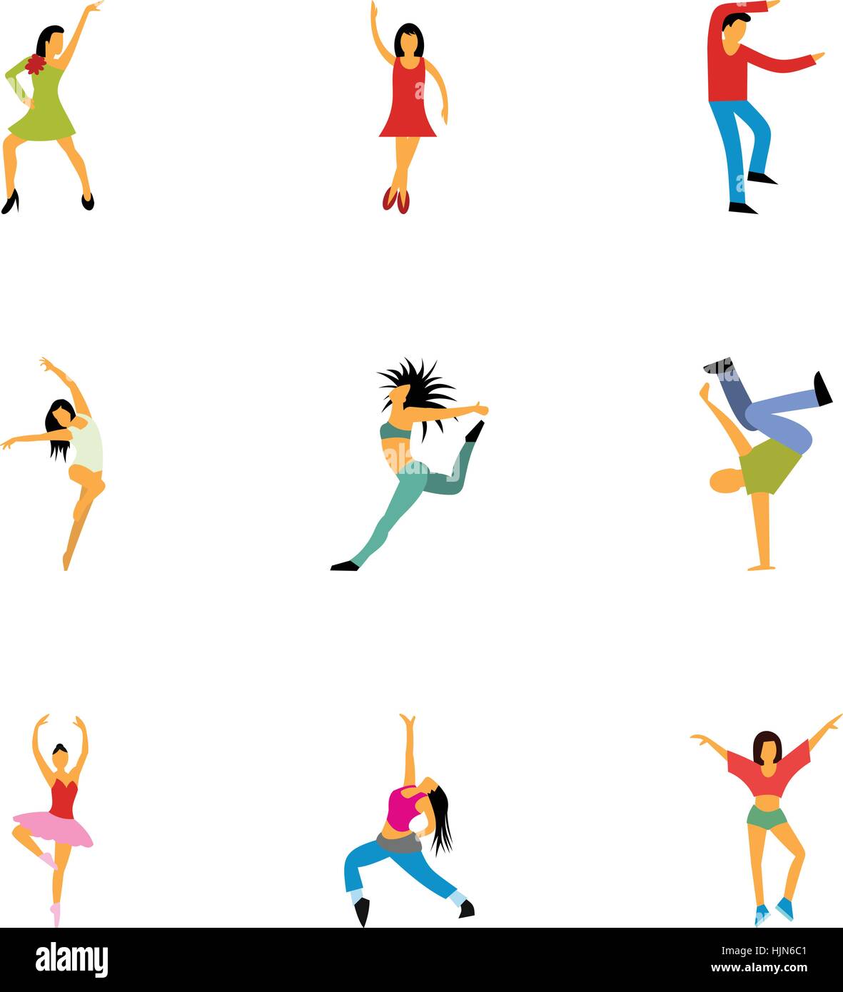 Arten von Tänzen Symbole festgelegt. Flache Darstellung der 9 Arten von ...