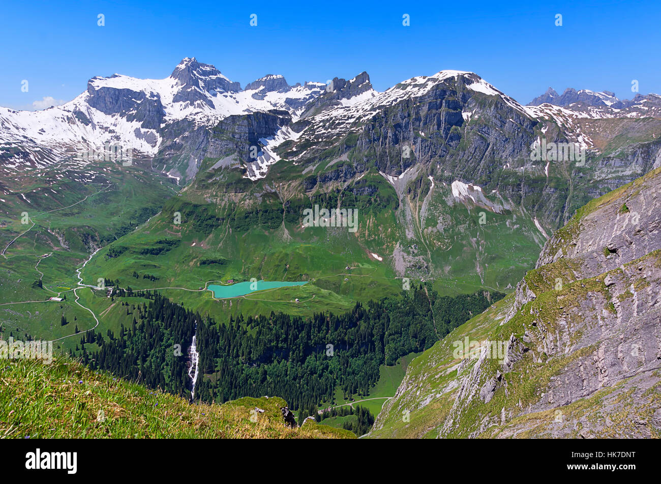 Schweiz, Alpen, Gipfel, der Schweiz, Wasserfall, Ausschau, Tal, aus den ...
