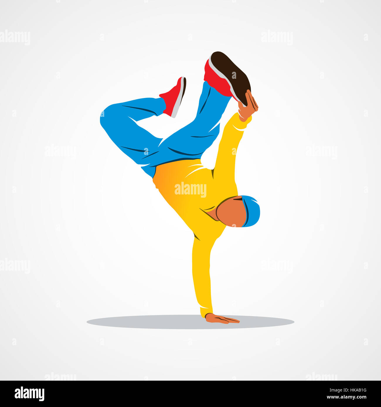 Breakdance tanzen und einen Fries auf einer hand hip Hop akrobatische ...