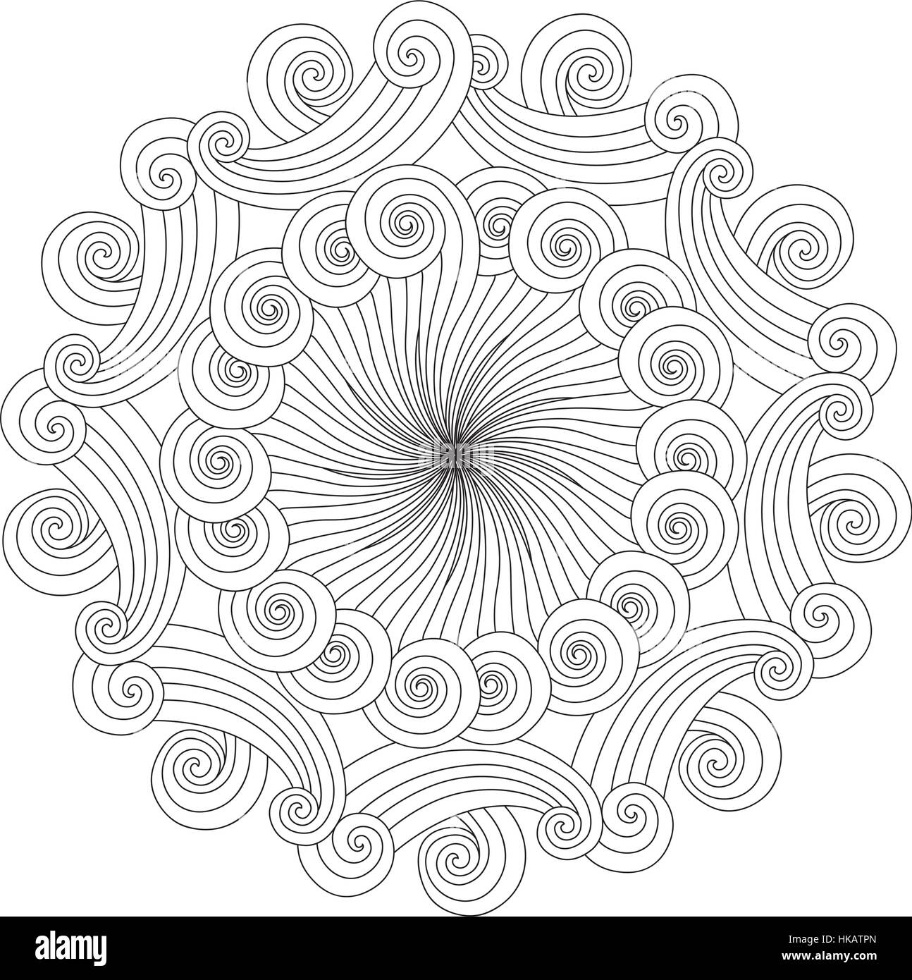 Grafisches Mandala mit Wellen, Wirbel und locken. Zentangle ...