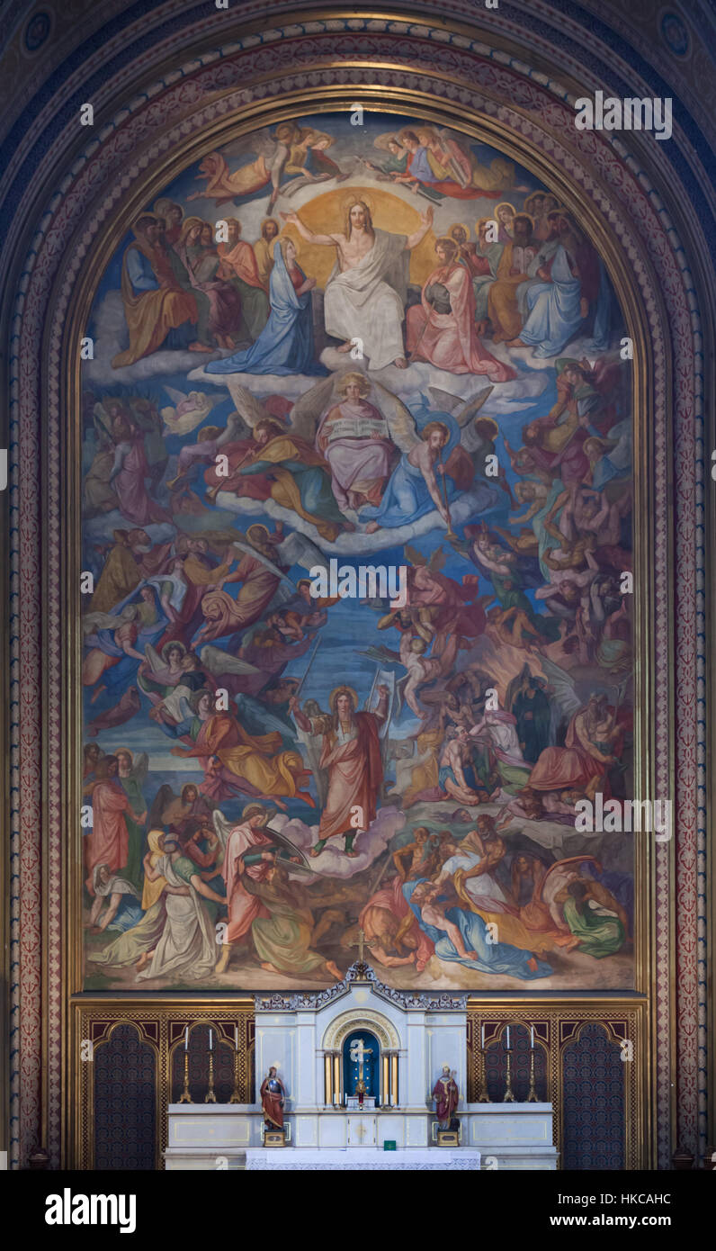 Jüngsten Gericht. Altar-Fresko in der Ludwigskirche (St. Louis Church ...