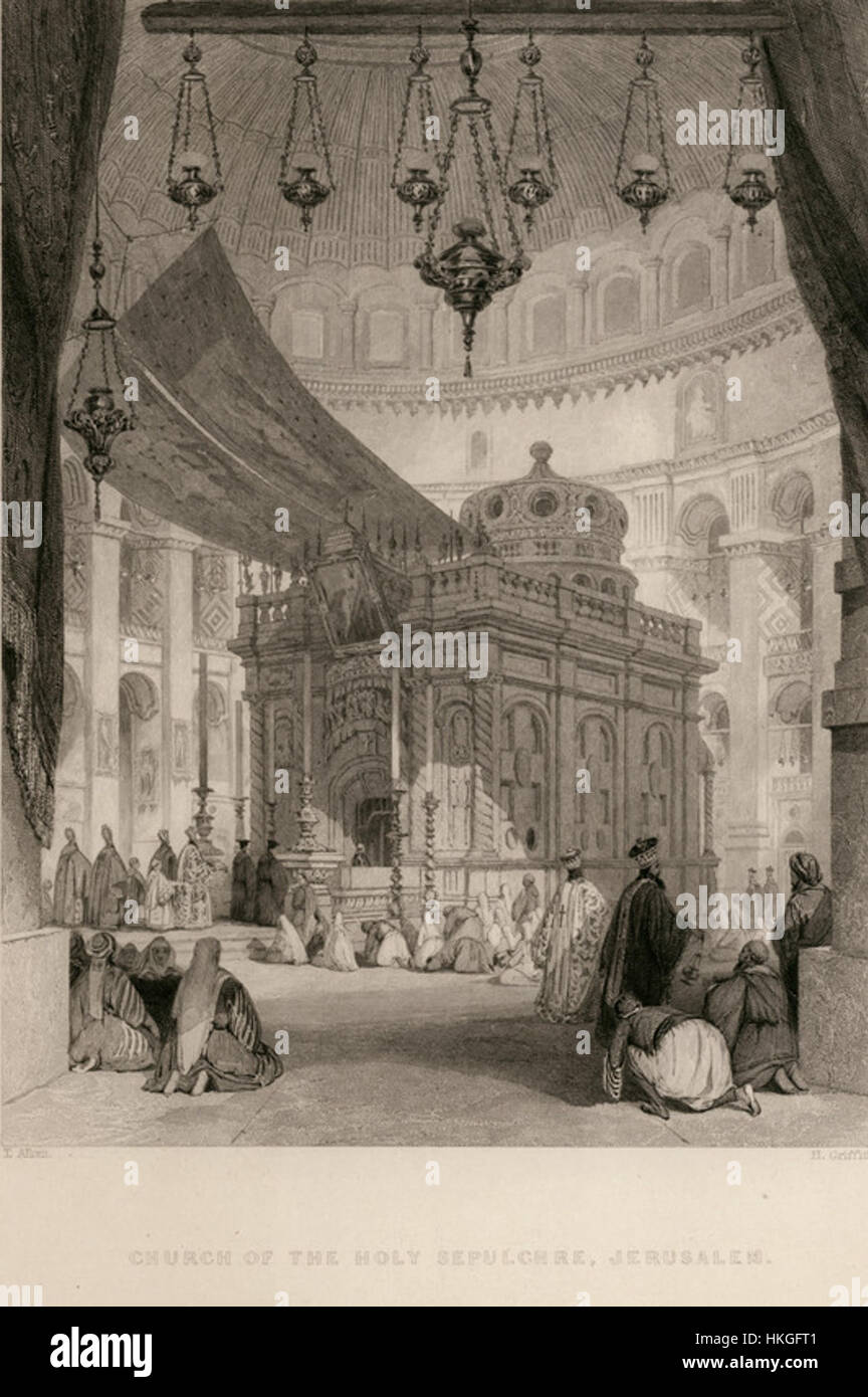 Dieses Gemälde von *John Carne* (1836) stellt die *Grabeskirche* in Jerusalem dar, eine ...