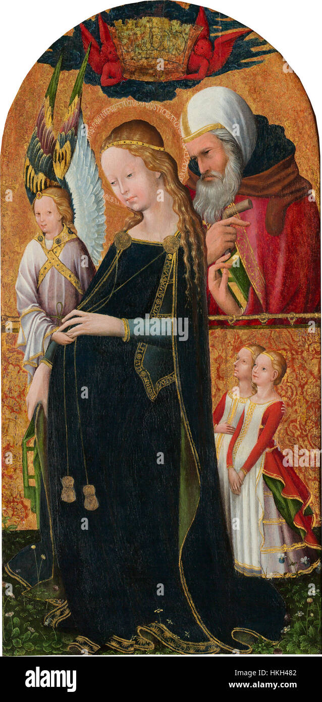 Dieses Kunstwerk mit dem Titel *die erwartungsvolle Madonna mit dem heiligen Josef* stellt die ...