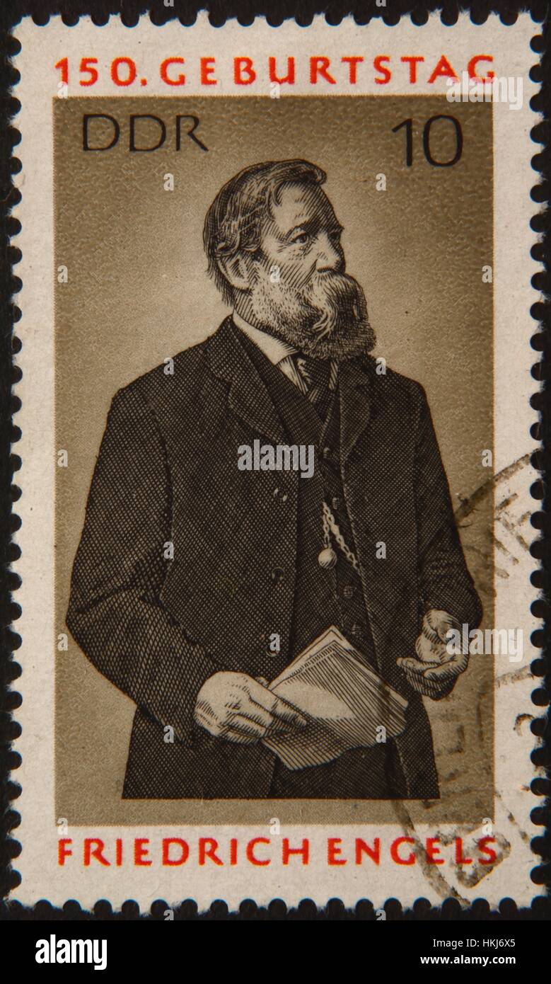Deutsche Stempel, DDR, Porträt des Philosophen Friedrich Engels ...
