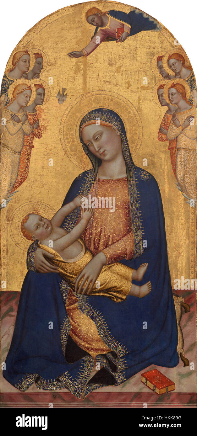 Dieses Gemälde von Orcagna und Jacopo di Cione aus dem Jahr 1370 zeigt die Madonna mit Kind und ...