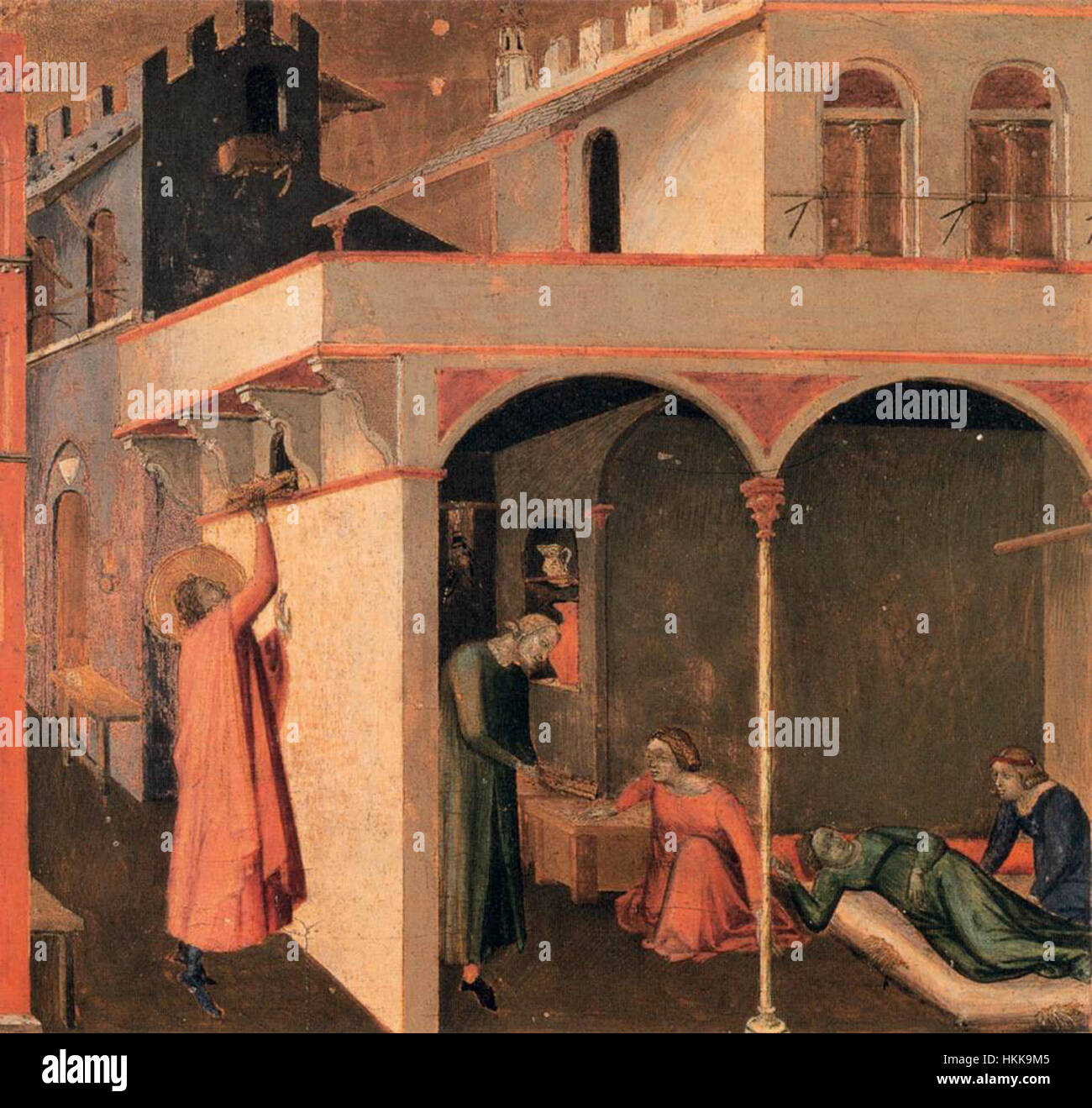 Dieses Fresko von Ambrogio Lorenzetti, das Szenen aus dem Leben des Heiligen Nikolaus darstellt ...