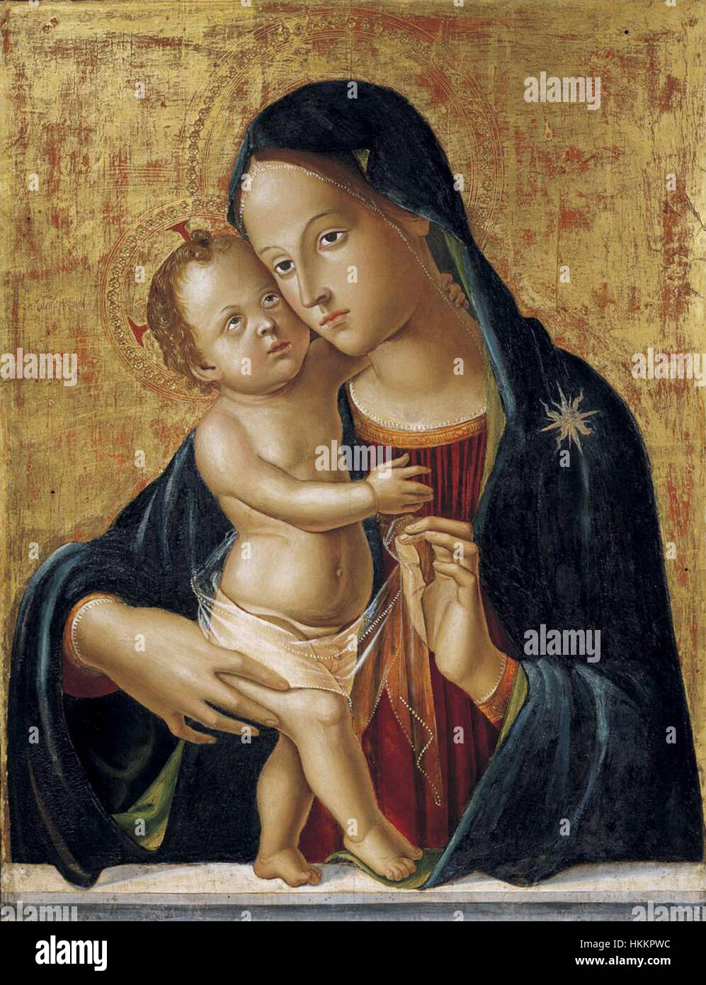 Dieses Kunstwerk aus dem 15. Jahrhundert von Antoniazzo Romano, *Madonna und Kind*, zeigt die ...