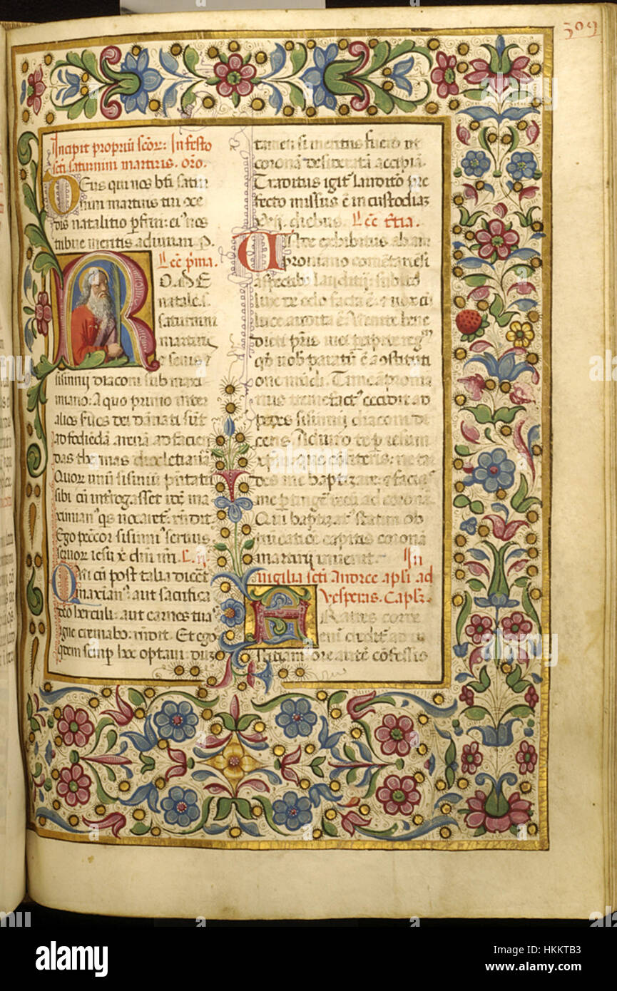 Dieses beleuchtete Manuskriptblatt von Benedetto Bordon stammt aus einem Breviary und zeigt ein ...