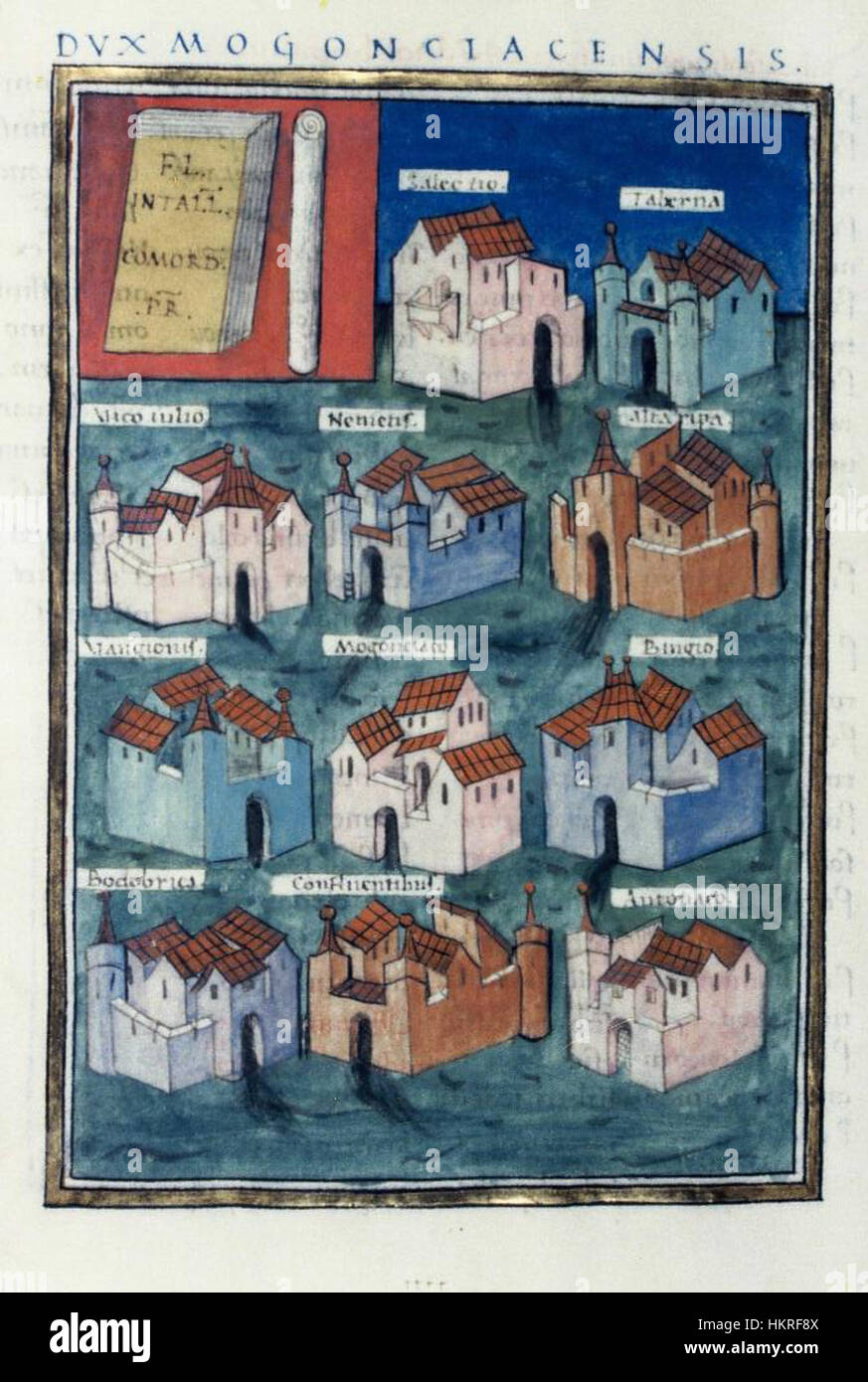 Dieses Werk, das in den Bodleian Libraries aufbewahrt wird, zeigt die historische Gegend von Dux ...