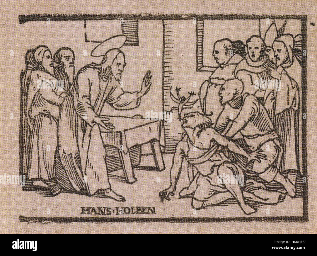 Christus Casting Out the Devil, Holzschnitt von Hans Holbein dem ...