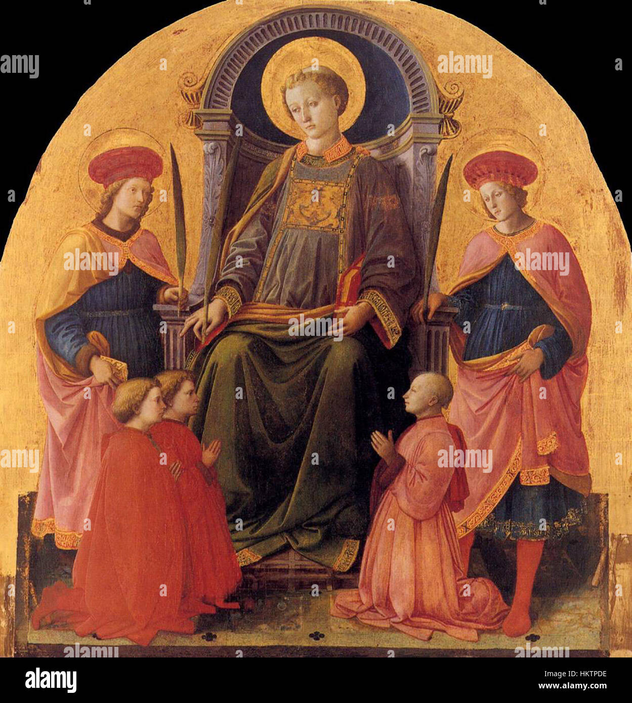 Dieses Kunstwerk von Fra Filippo Lippi mit dem Titel „der Heilige Lorenz thront mit Heiligen und ...