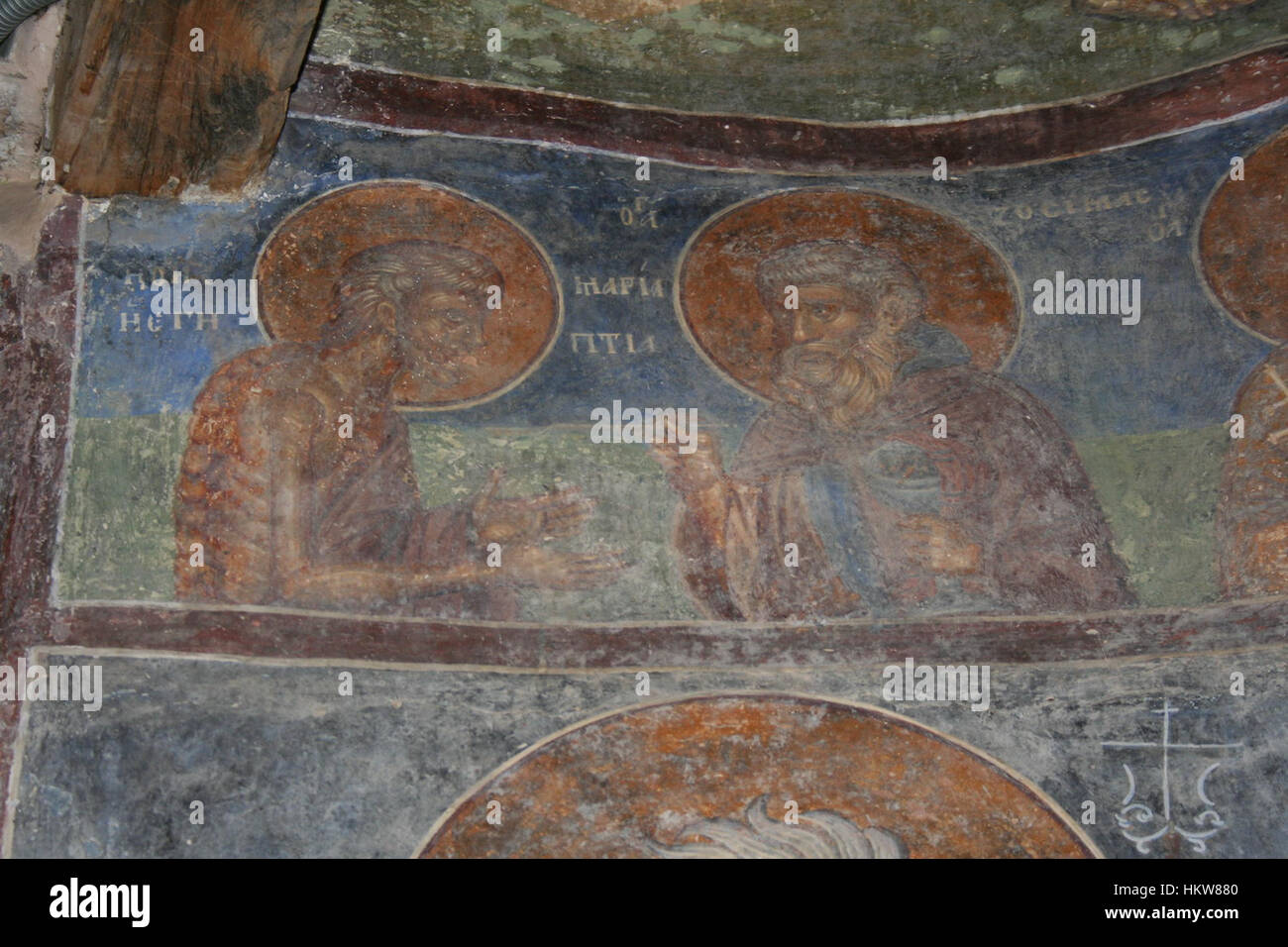 Dieses Fresko aus der St. Andreas-Kirche in Matka zeigt religiöse Szenen mit Schwerpunkt auf ...