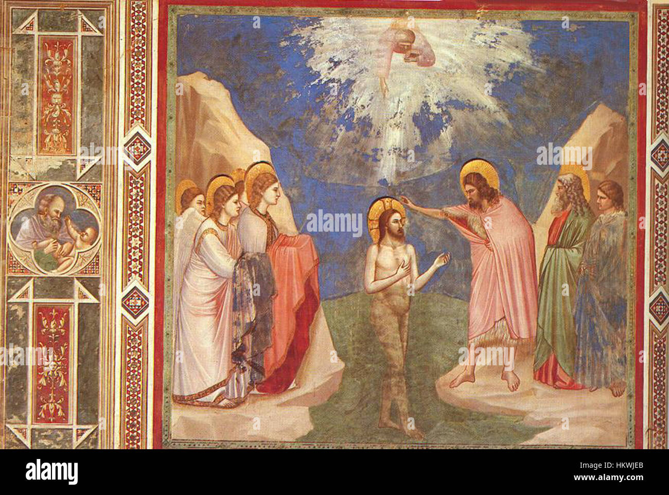 Giottoâ Fresko „die Taufe Christi“, Teil der Scrovegni-Kapelle, zeigt seine innovative ...