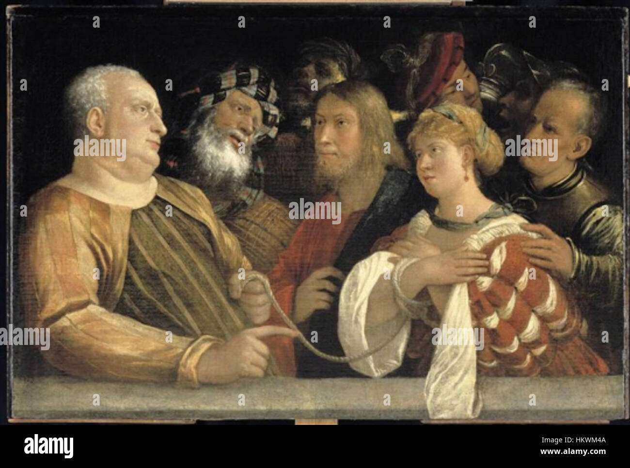 Dieses Gemälde von Giovanni Cariani mit dem Titel „Christus und die Frau in Ehebruch genommen ...