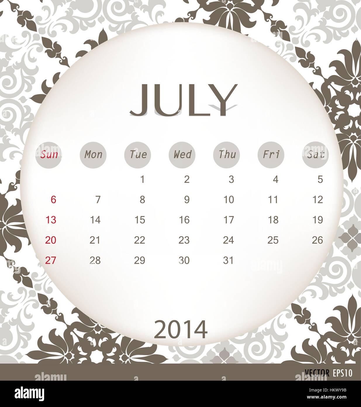 Kalender 2014, Vintage Kalendervorlage für Juli. Vektor-Illustration ...