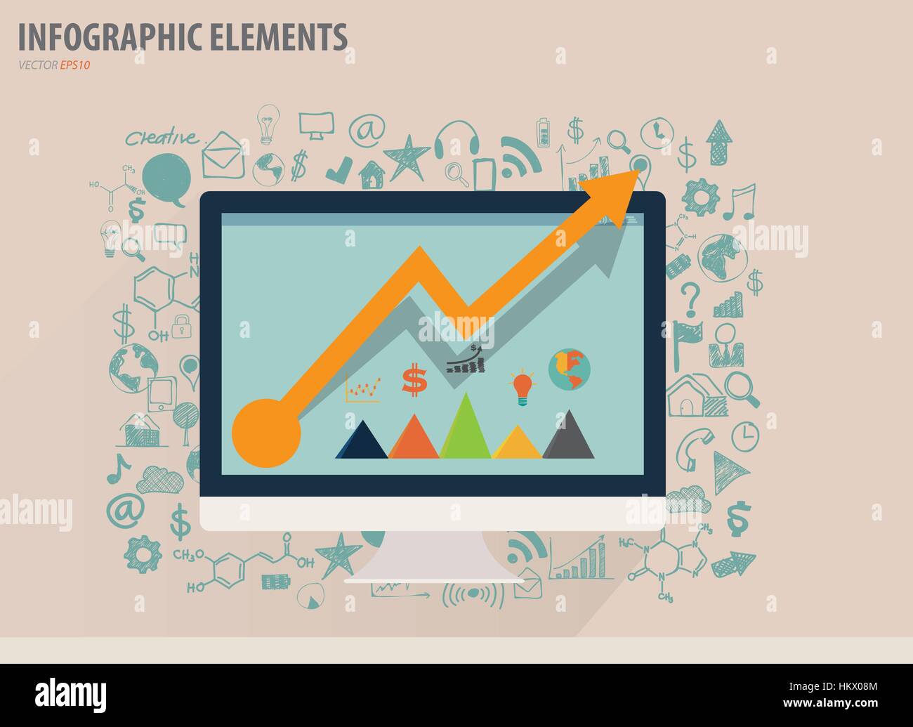 Infografik-Design-Vorlage - moderne Computer mit Business Symbole und ...