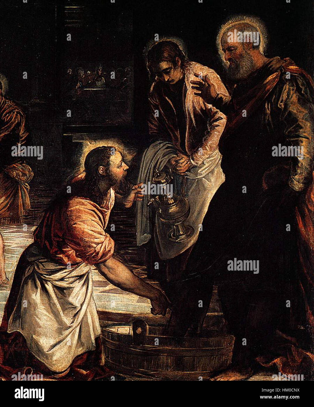 Dieses Detail aus Jacopo Tintorettos *Christus, der die Füße seiner ...