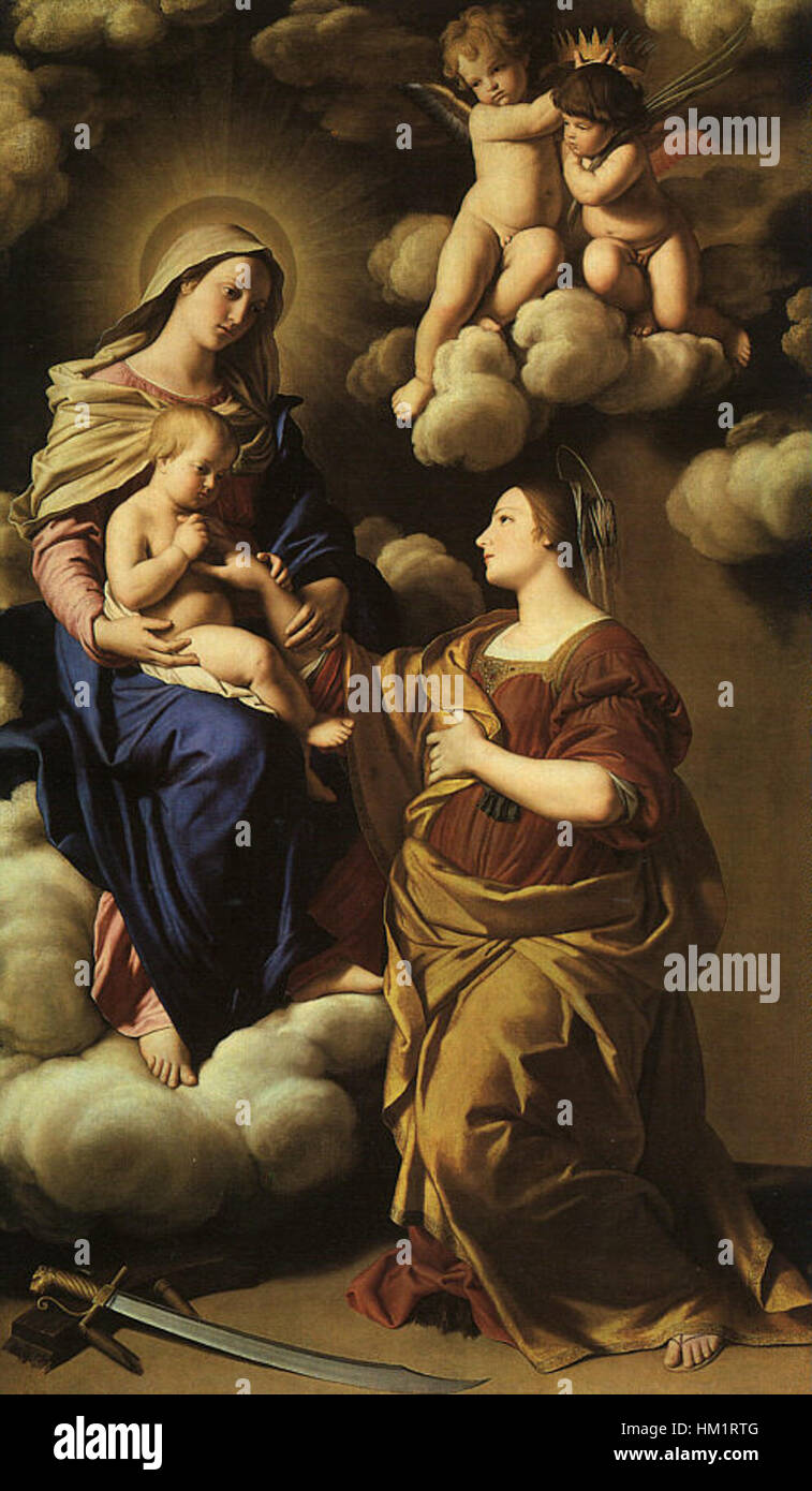 *Die mystische Heirat der Heiligen Katharina* von Il Sassoferrato zeigt die heilige verbindung ...