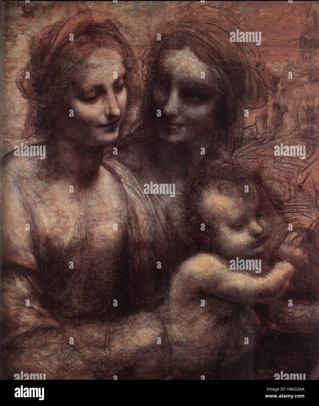 Dieser detaillierte Teil von Leonardo da Vincis „die Jungfrau und das Kind mit der Heiligen Anna ...